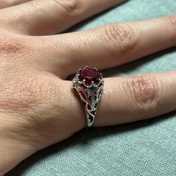 Ruby Ring | 925 Sterling Silver | 2ct Simulated Red Ruby Gem Victorian ...