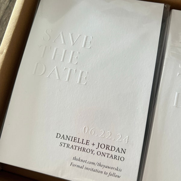Embossed Save the Date Card, Minimalist Letterpress Wedding Invitation ...