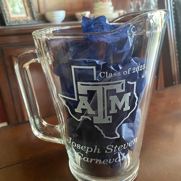 Engraved 60oz Pitcher, Etched Celebration Beer Jug, Customized Aggie ...