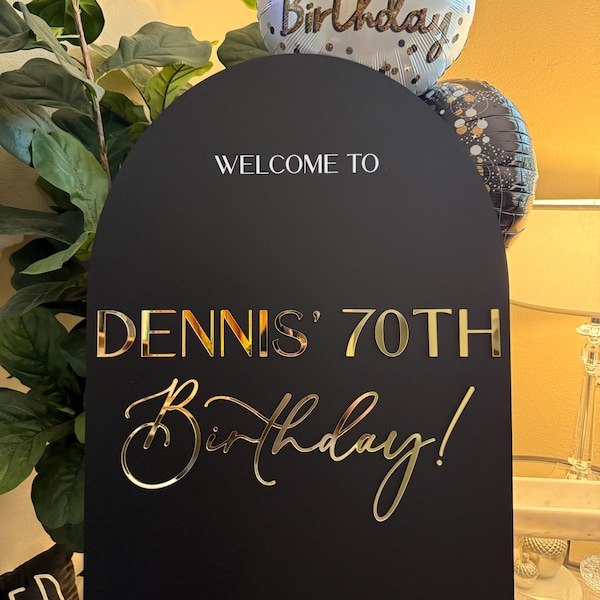 3D Gold Mirror Happy Birthday Acrylic Welcome Entrance Sign, Let's ...