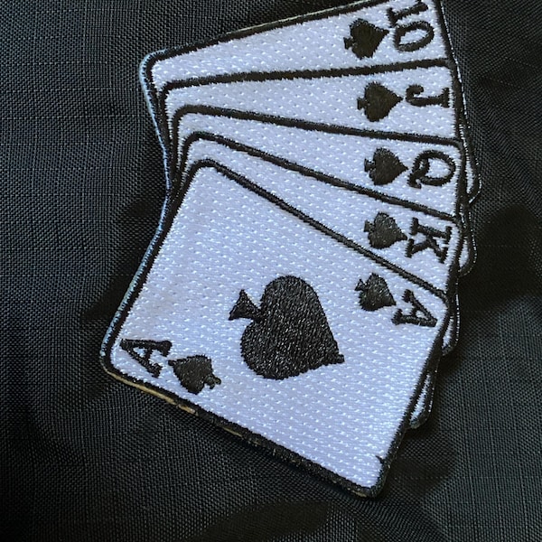 ROYAL FLUSH PATCH Iron-on Embroidered Playing Card Ace of Spades Poker ...