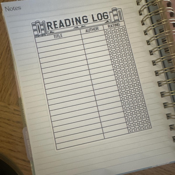 Reading Log Sticker | 4.4"w X 5.9"h | Title, Author, and Rating Columns ...