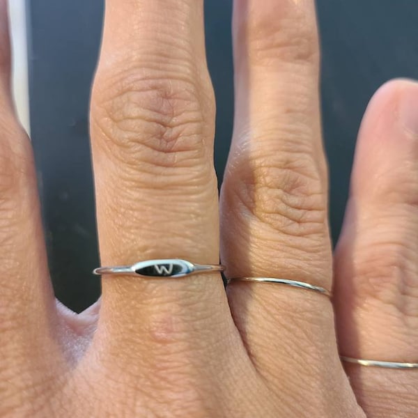 14k Solid Gold Tiny Signet Ring,small Plain Pinky Ring, Personalized ...