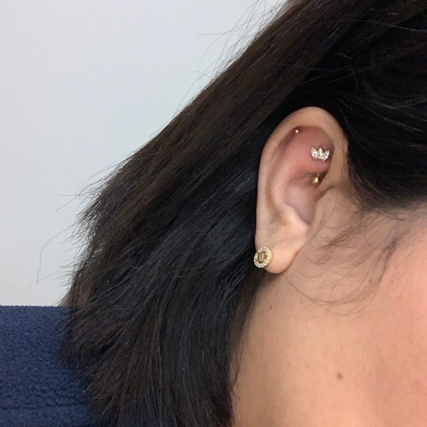 14K 16G 18G Gold Crown Eyebrow Ring/rook Barbell/curved Barbell/rook ...