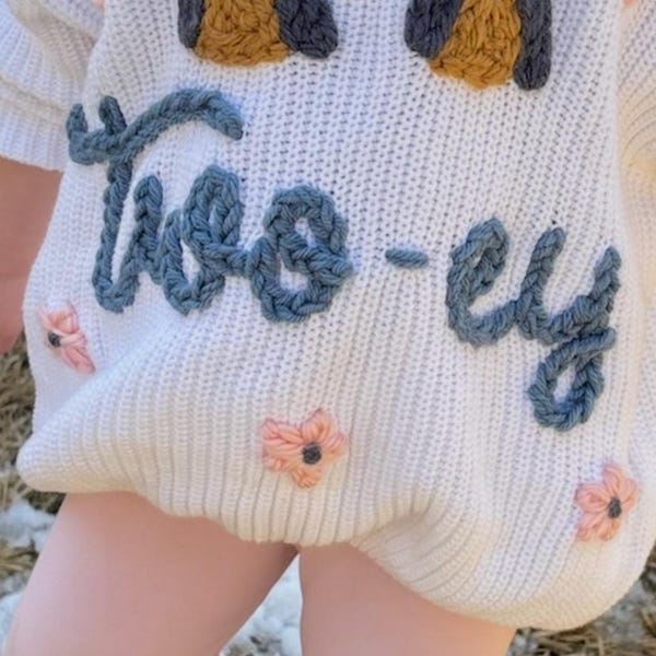 Hand Embroidered Birthday Sweater: "two-ey" Theme Knit Top - Etsy