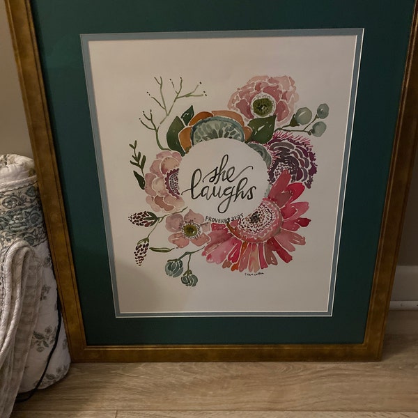 She Laughs Proverbs 31:25 Fine Art Print, Watercolor Floral, Bible ...