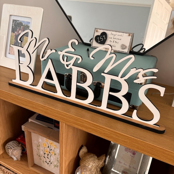 Personalised Wedding Name Sign With Stand – Custom Mr & Mrs Top Table ...
