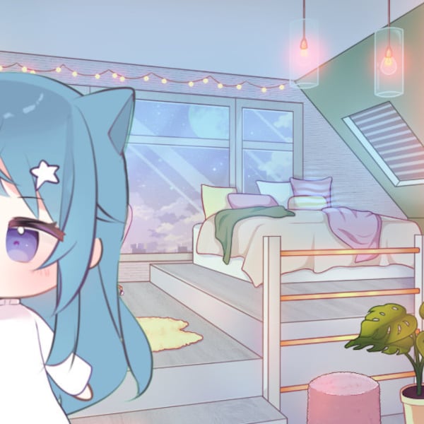 Vtuber Background Room Day Night | Twitch | Streamer Virtual Bedroom ...
