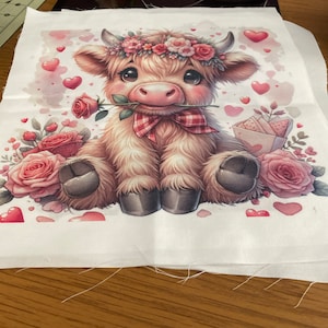 Baby Highland Cow Running Fabric Panel Square 4,5, 6, 8, 10, 12,14 ...