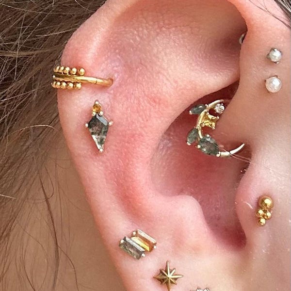 14k Solid Gold Freshwater Pearl Bow Earring, Butterfly Knot Stud Earring, Helix Stud, Gold Conch ...