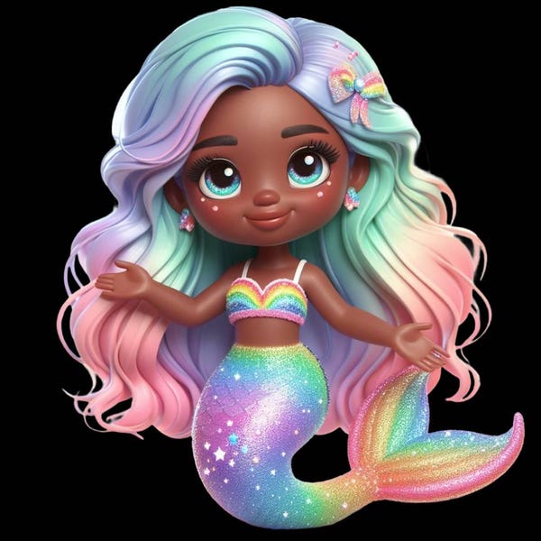 Cute Mermaid Clipart PNG, Mermaid Princess Instant Download ...