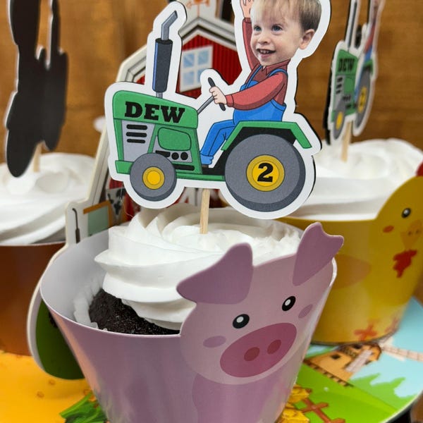 Tractor Farmer Birthday Cupcake Toppers | Photo Cupcake Toppers ...