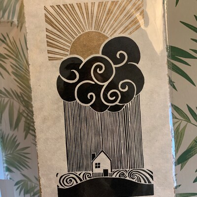 Every Cloud Lino Print Handmade Wall Art Home Decor Nautical - Etsy