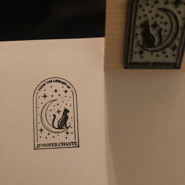 Personalized Library Book Stamp: Cat on Moon, Custom Rubber Stamp - Etsy