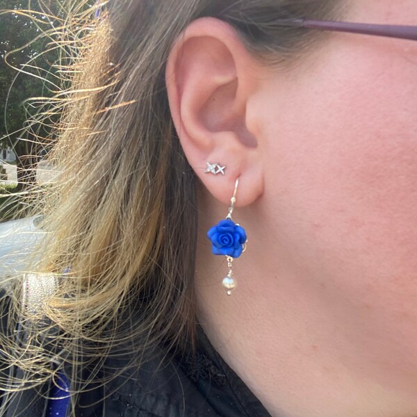 Royal Blue Rose Earrings, Royal Blue Flower Earrings, Bridesmaid ...