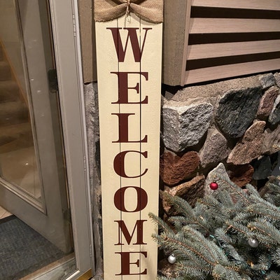 Farmhouse Rustic Wood Welcome Sign, Vertical Wooden Welcome Sign ...