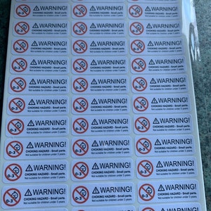 Small Parts Warning Stickers - Not Suitable for Children Under Three ...