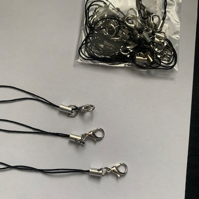 20 Black and Silver Cell Phone Strap 70mm With Lobster Clasp - Etsy