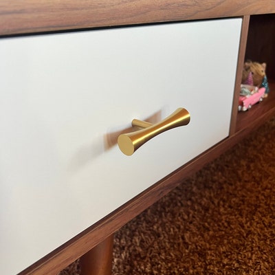 Solid Brass, Mid-century Modern Cabinet Knob, Brushed Brass Gold ...