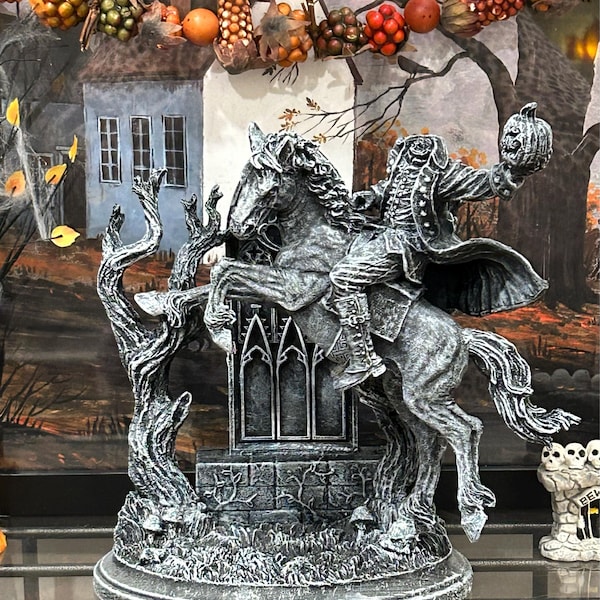 Headless Horseman Riding Statue, Hand Painted Resin Sculpture | Gothic ...