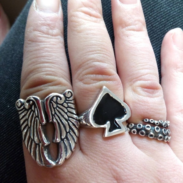 Silver Wing Ring Double Archangel Wing Ring Rock Biker Style Handmade ...