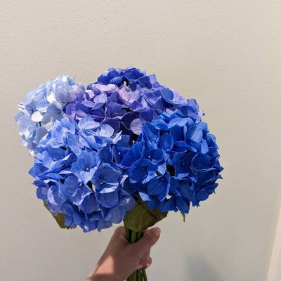 Realistic Crepe Paper Hydrangea Faux Flower Handmade Blue Purple Pink ...