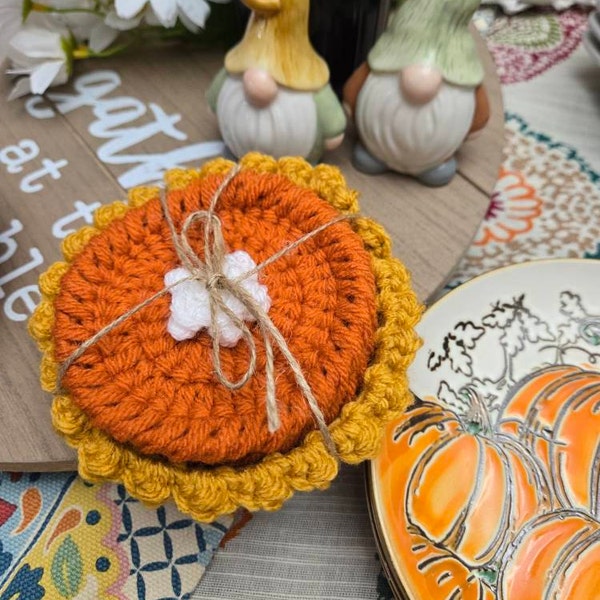PUMPKIN PIE Crochet Coaster Set of 5, Cute Handmade Housewarming ...