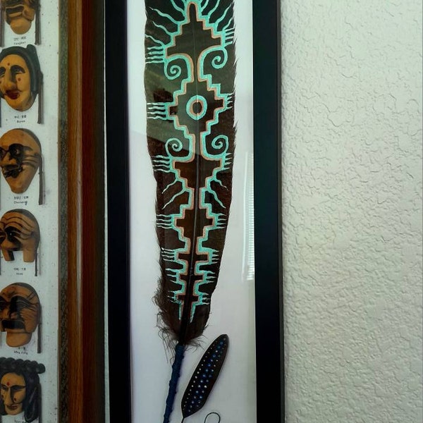 Portal of Creation.:. Feather Hand Painted in Bronze and Turquoise ...