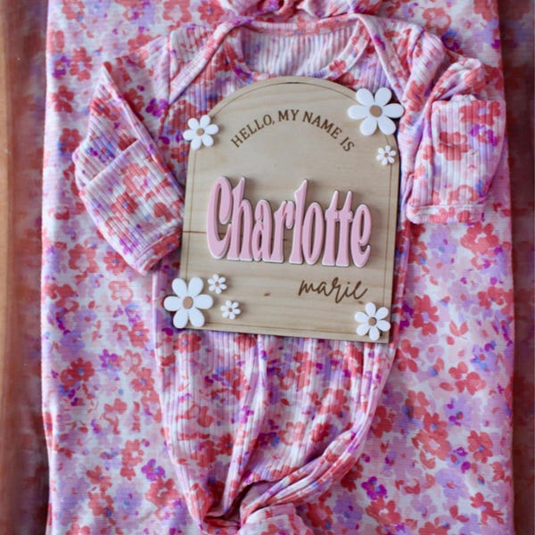 Daisy Flower Birth Sign Baby Birth Announcement Arched Wooden Birth ...