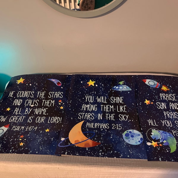 Printable Bible Verse Wall Art Set, Digital Download, Space Themed ...