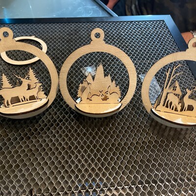 3D Laser Cut Tree Bauble Wood Christmas Ball Ornament Round Design ...