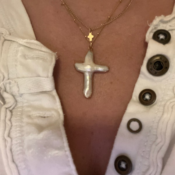 Opalescent Freshwater Pearl Cross Necklace, Big Cross Pearl Jewelry ...