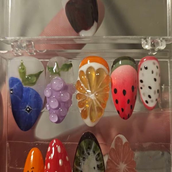 Colorful Fruit Lover Press on Nails, Summer Holiday Fake Nails, Fresh ...