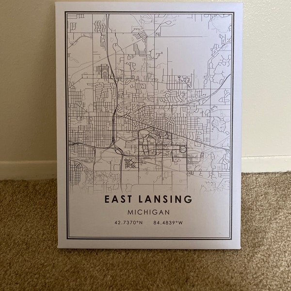 East Lansing Map Print Poster Canvas | Michigan Map Print Poster Canvas ...