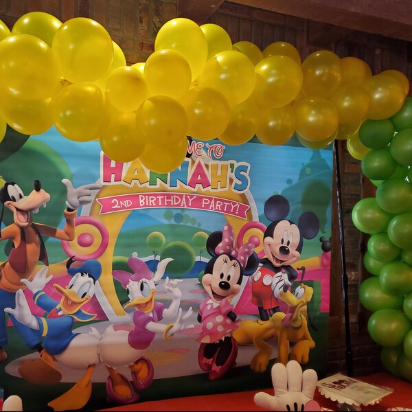 Mouse and Friends Club Entrance, Pink Theme, Birthday Backdrop, Kids ...