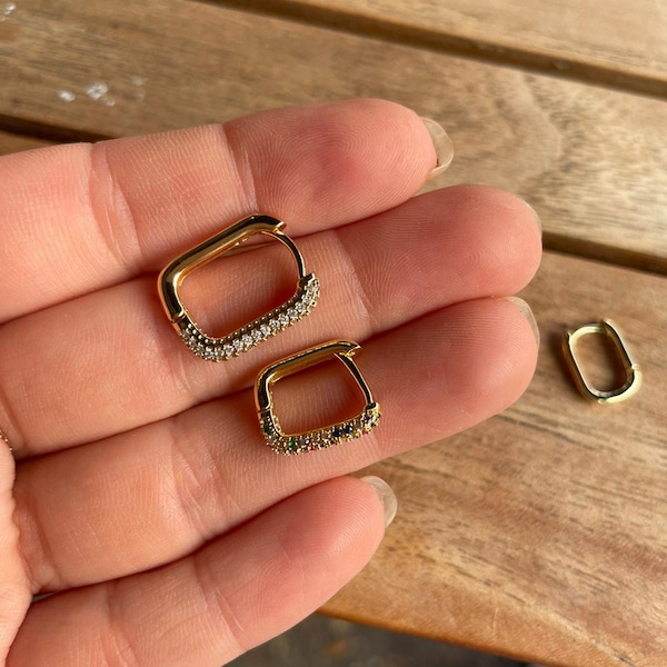 Colourful Gold Earring Stack Set Gold Link Hoop Ear Stack Set Triple ...