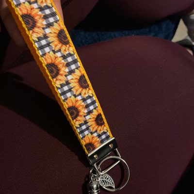 Sunflower Key Fob Sunflower Keychain Buffalo Check Sunflower Wristlet ...