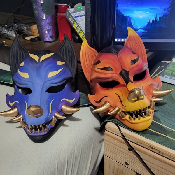 Japanese Fanged Kitsune Oni Demon Mask 3D Printed Samurai Mask - Etsy