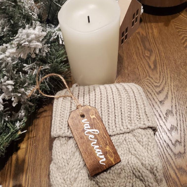 BEST SELLING Wood Stocking Tags Handlettered Stained Tags, Customized ...