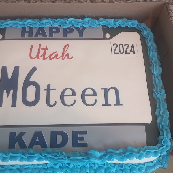 Custom Edible Sweet 16 License Plate Cake Topper Picture. Permit ...