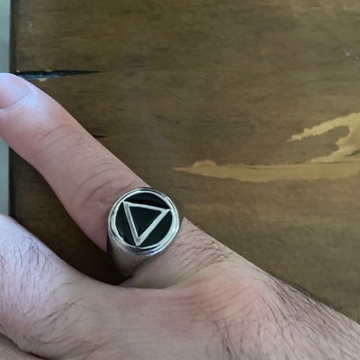 Stainless Steel AA Recovery Ring With Alcoholics Anonymous Symbol 12 ...