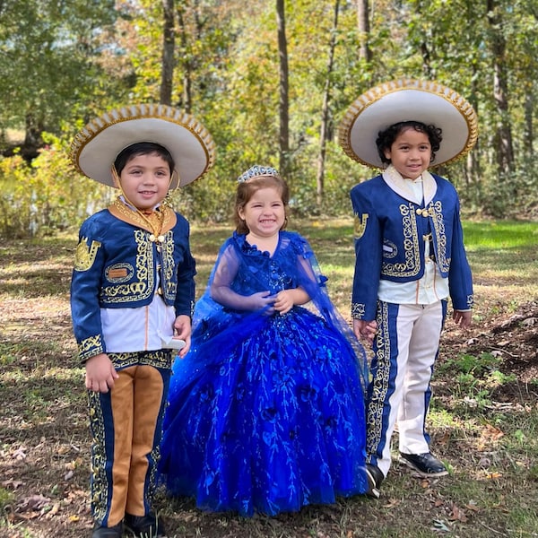 Charro Embroidered Outfit Traje Boy Mariachi Suit Blue/tan Color ...