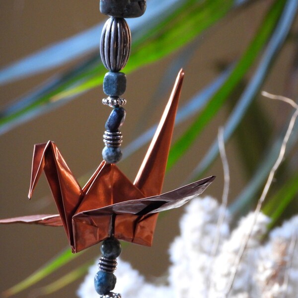 Pure Copper Origami, Single Crane ,mobile, Indoor, or Outdoor, Unique ...
