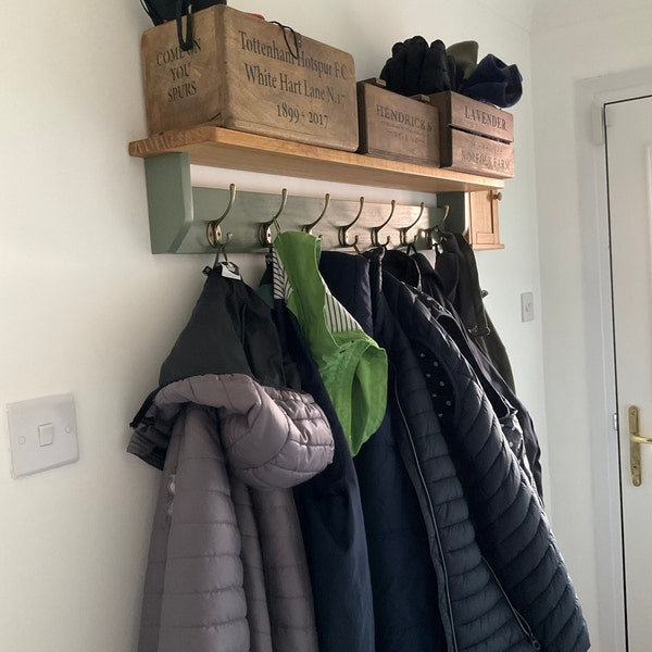 GREEN COAT RACK With Shelf (dark Wax, 10cm Deep), Shelf With Hooks ...