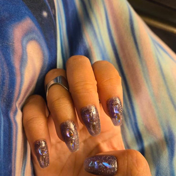 Handmade Red Glass Bead Cat Eye Nails |shiny Red Press on Nails | Glue ...