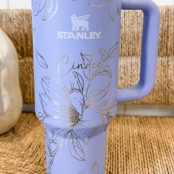Magnolia Flower Engraved 40oz Tumbler | Stanley Quencher | Handle Lid ...