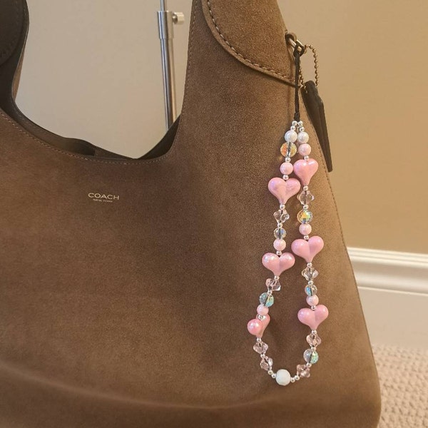 Classic Retro Cherry Beaded Bag Charm, Red Heart Beads Bag Charm ...