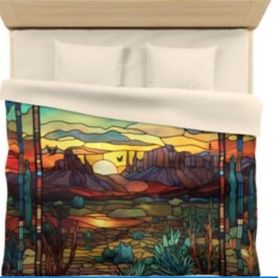 SW Desert Sunset Desk Table Lamp Stained Glass Effect Southwest Cactus ...