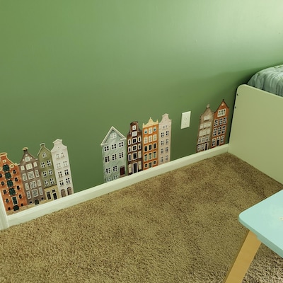 Watercolor Town Houses Wall Decal Set, European Town Wall Sticker Set ...