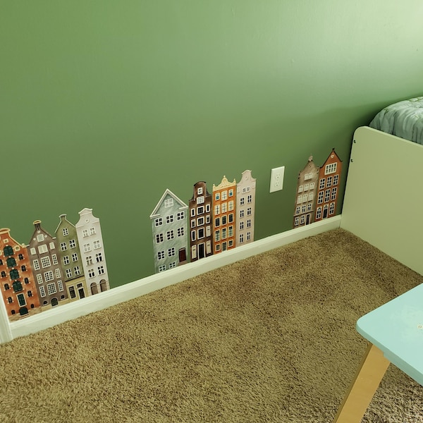 Watercolor Town Houses Wall Decal Set, European Town Wall Sticker Set ...